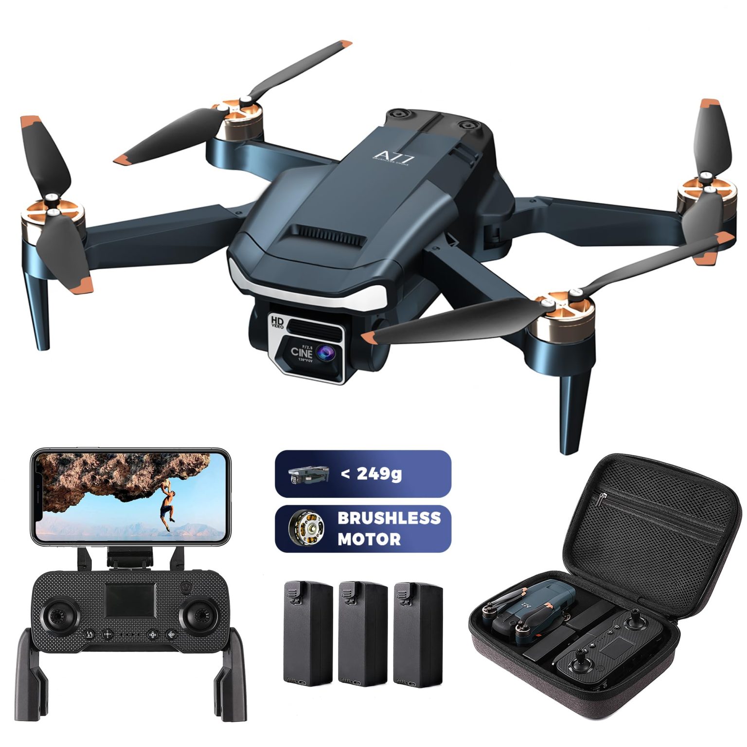TechFly TF07 Foldable Drone with HD Camera, Triple Lens + Bottom Camera ...