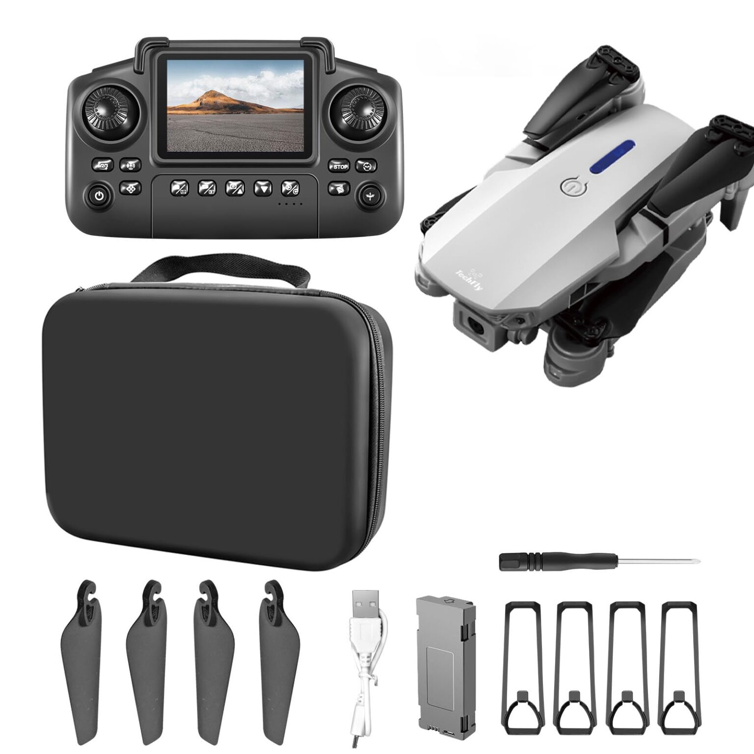 TechFly TF88S Foldable Drone with Dual 1080P Camera and FPV, Screen and ...